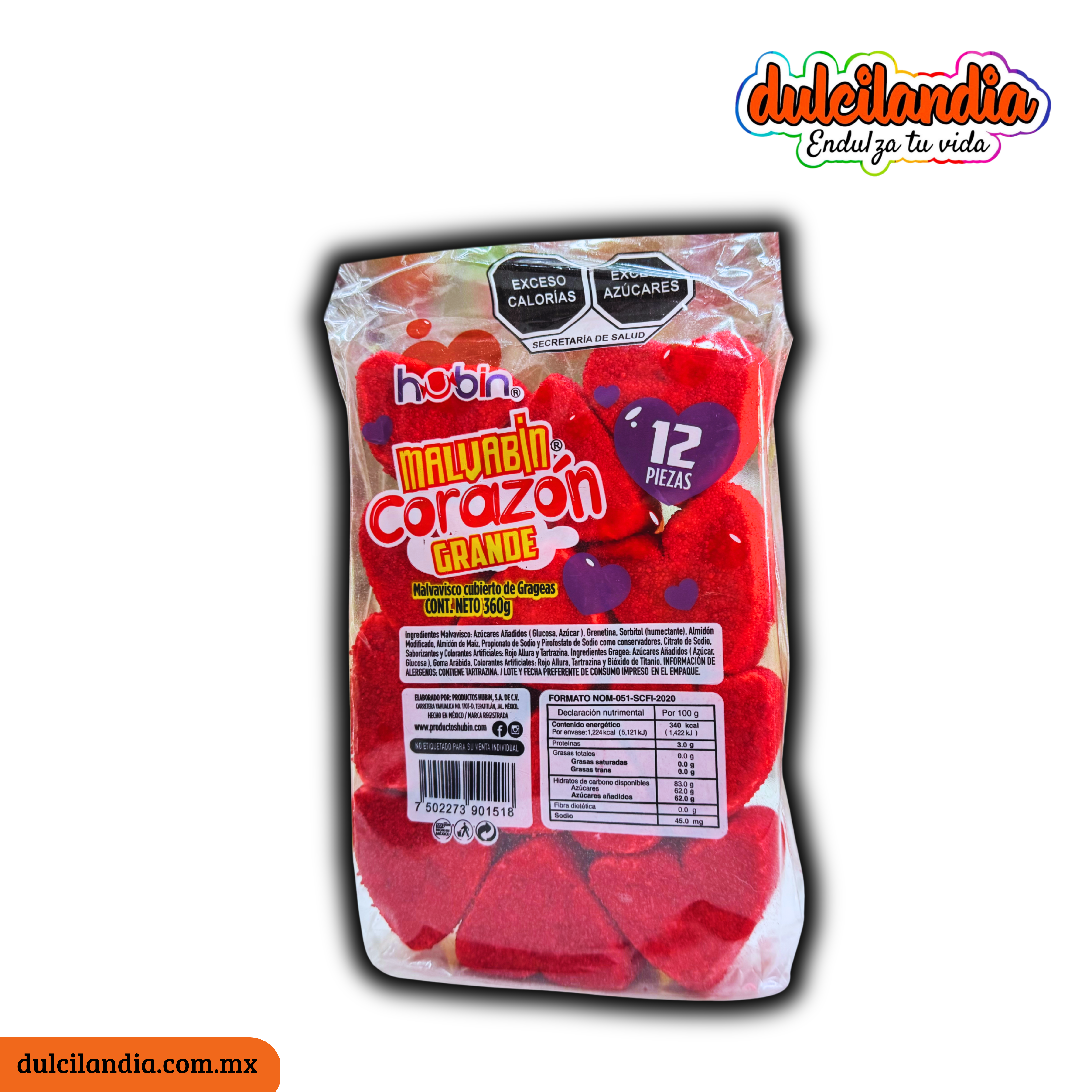 Bombones Malvaviscos con Gragea Malvabin Corazón Grande 30g HUBIN Bols ...